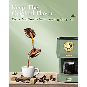 Amaste Drip Coffee Maker, Coffee Machine with 25 Oz Glass Coffee Pot, Retro Style Coffee Maker with Reusable Coffee Filter & Three Brewing Modes, 30minute-Warm-Keeping, Matcha Green