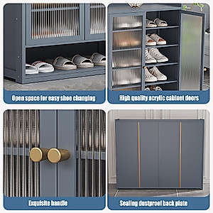 HaoYunNe 8 Tier Shoe Cabinet Entryway Shoe Rack Shelf with Doors Wooden Freestanding Shoe Organizer for Hallway Patio Living Room Bedroom Office,35.8x12.6x42.1 in, Loading 33 lbs per Layer