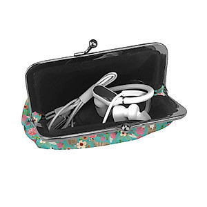 Cute Whippet Dogs Lovers Green Flower Floral Animals Dog Wallets Purses For Women Girls, PU Leather Vintage Buckle Coin Kiss-Lock Change Purse Card Holder Pouch 3D Printing Makeup Bags Birthday Gifts