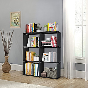 YIZAIJIA Bookcases Cube Storage 6-Cube Closet Organizer Storage Shelves Cubes Organizer DIY Plastic Closet Cabinet Modular Book Shelf Organizing Storage Shelving for Bedroom Living Room (Small, Black)