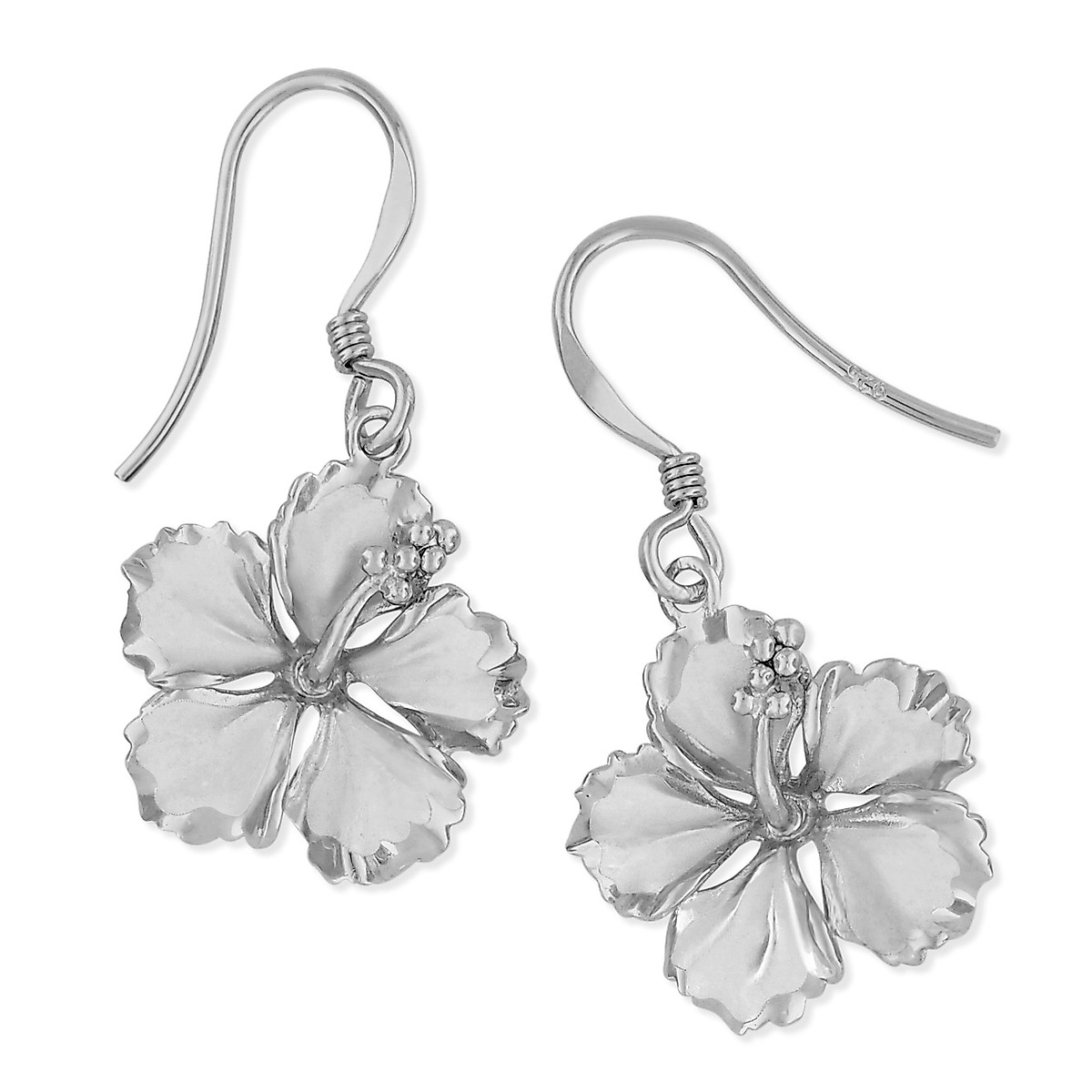 Sterling Silver 5/8 Inch Hibiscus Dangle Earrings