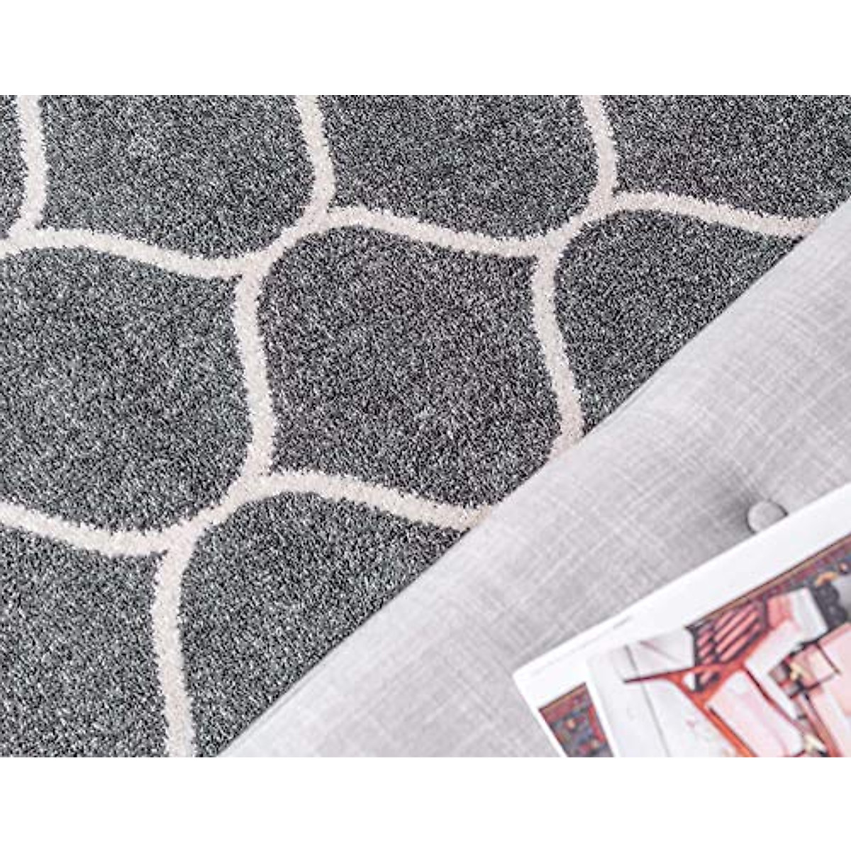 Unique Loom Trellis Frieze Collection Area Rug - Rounded (5' x 8' Oval, Dark Gray/ Ivory)