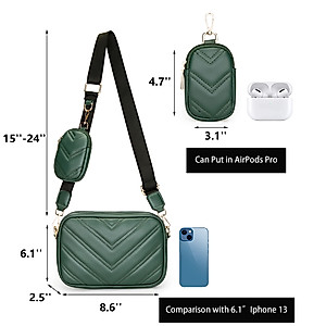 Herald Chevron Quilted Small Crossbody Bag with Coin Purse Pouch Women Square Snapshot Camera Side Shoulder 2 Size Handbag (Green)