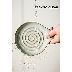 LAUCHUH Spoon Rest, 5" Large Spoon Holder for Stove Top Ceramic Spoon Rest Spatula Rest for Kitchen Utensils, Ladle, Coffee Spoons, Cooking spoons, Spatula, Tongs, Thanksgiving Day, Unique Gray