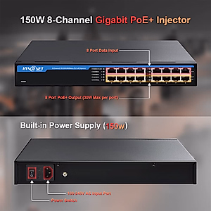HYN@NET 8 Port Active Gigabit PoE Injector IEEE802.3at/af Compliant,150W PoE Midspan,1U 19” Rackmount