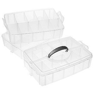 Foraineam 3-Tier Stackable Storage Box Organizer with 30 Adjustable Compartments, Plastic Craft Organizer Case Tool Storage Container Bins for Jewelry Beads Arts and Crafts Beauty Supplies