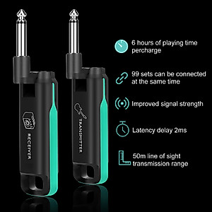 Kapama Imports SWIFF WS-70 Guitar Wireless Transmitter and Receiver – Guitar Wireless System – Low-Latency and High Audio Reproduction – Guitar Microphone with Built-in Rechargeable Lithium Battery