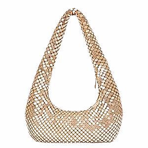 DJBM Women's Clutch Handbags Metal Mesh Shoulder Bag Evening Clutch Purse Women's Underarm Evening Bags for Party Formal, Gold