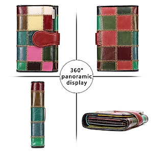 MASIWEI Multicolor Patchwork Wallet for Women, Genuine Leather Elegant Wallets Credit Card Holder with Zip Coin Purse (Multicolored-S2)