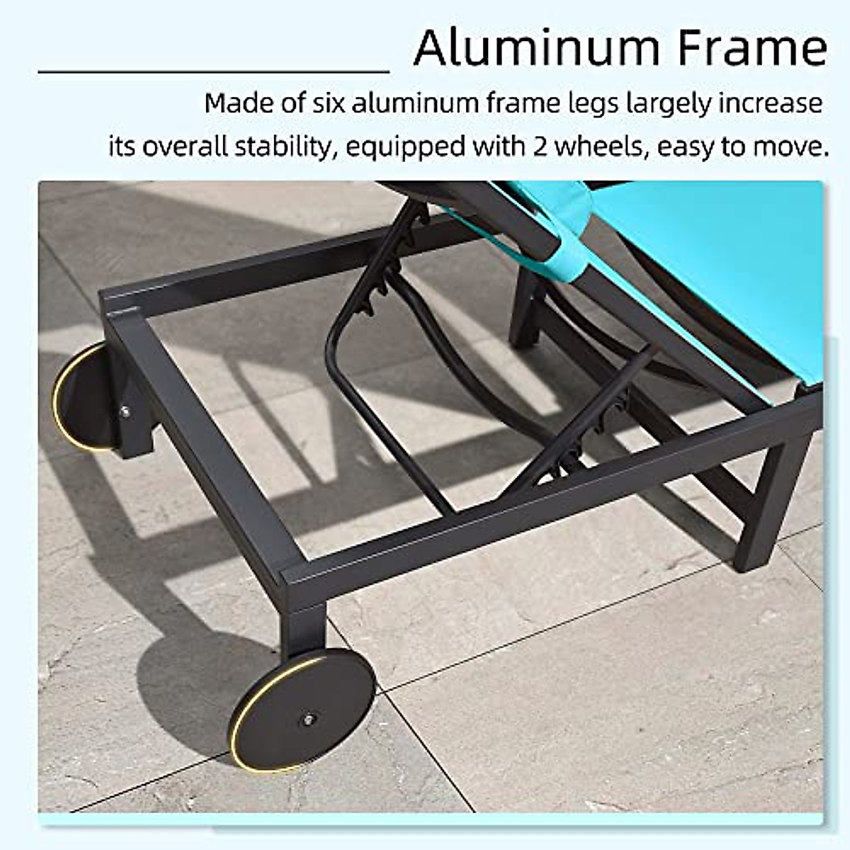 PURPLE LEAF Outdoor Tanning Lounge Chair Set with Face Hole Aluminum Adjustable Chairs Wheels Pillows and Table for Poolside Beach Patio Reclining Sunbathing Lounger Blue