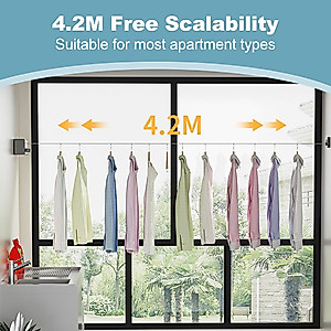 Retractable Clothesline, Indoor Outdoor Laundry Line with Adjustable Stainless Steel Double Rope, Wall Mounted Space-Saver Drying Rack 13.8 Feet Clothing Line for Balcony Bathroom (Grey)