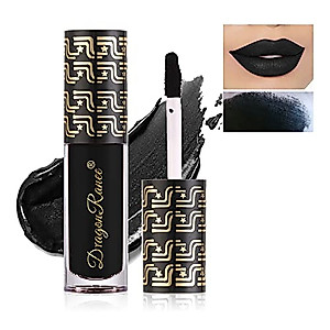 Dark Black Matte Lipstick Liquid Lipstick Velvet Lip Gloss Lip Stain Long Lasting Waterproof Non-stick Cup Lip Stick Halloween Lipstick Lip Tint Makeup labiales mate 24 horas originales - 06 Black