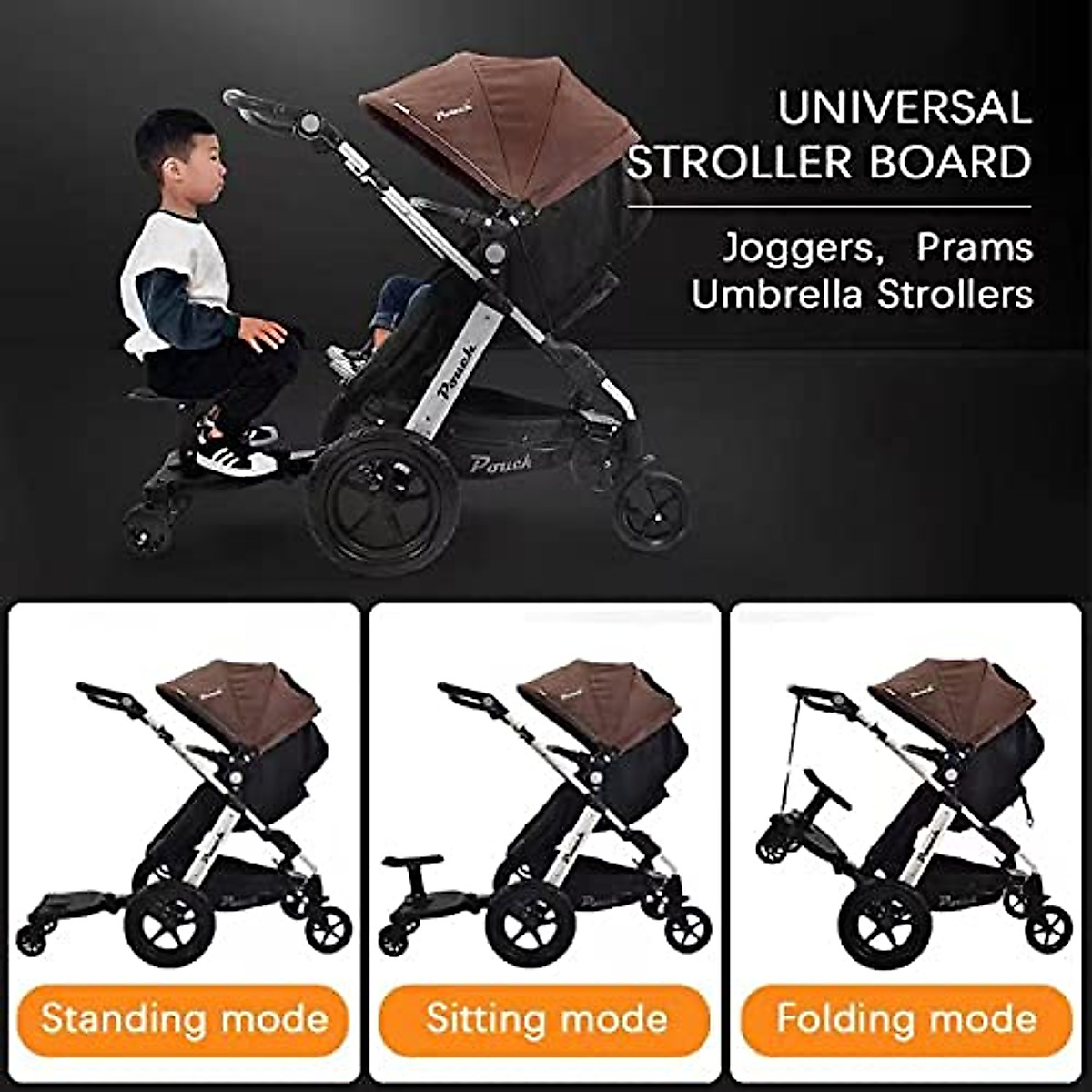 GemonExe Universal 2in1 Stroller Ride Board with Detachable Seat,Stroller Glider Board Suitable for Most Brands of Strollers, Holds Children Up to 55lbs