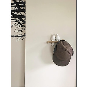 HaakLux Bird Hat Hook,Wall Hanger Decor Hooks,Mounted Resin Cast Ceramic,Tree Branch with Unique Hanging White Dove for Coat Towel Key Clothes in Bathroom Kitchen Bedroom Living Room(2 Birds)