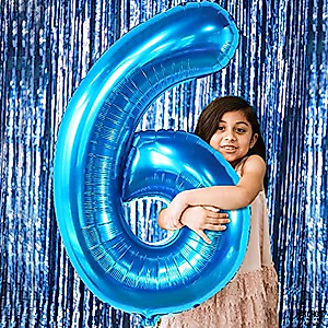 Giant, Blue Number 6 Balloon - 40 Inch | Blue 6 Balloon Number for Shark Balloons, Shark Birthday Decorations | 6th Birthday Balloon, 6th Birthday Decorations for Boys | 6 Balloons for Birthday Boy