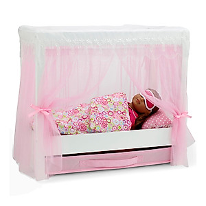 Emily Rose 18" Doll Canopy Bed with Bedding - 18-inch Doll Furniture & Accessories for Bedroom | Perfect Baby Doll Bed for Girls - Ideal 14"-18" Doll Sleeping Bed for 19 Inch Dolls