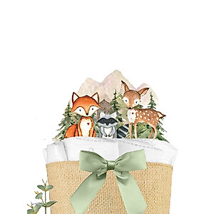 Woodland Creatures Diaper Cake - Gender Neutral Baby Gift - Burlap and Sage Green