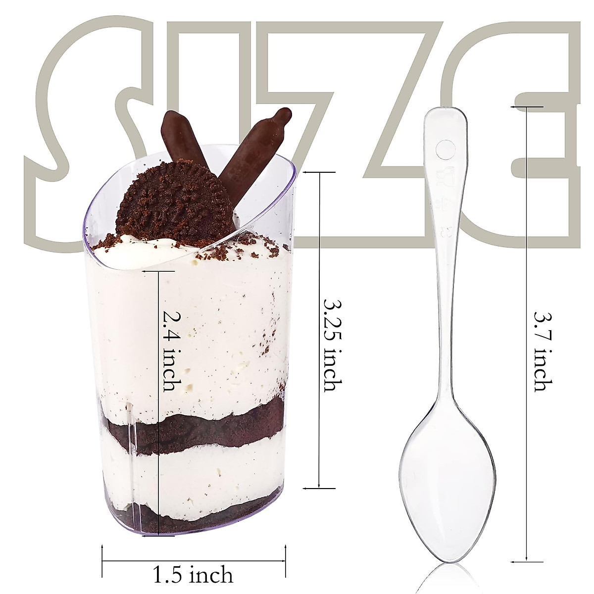 Legredic 50 Pack Mini Dessert Cups with Spoons, 3 oz Clear Plastic Parfait Appetizer Cups, Small Reusable Shooter Serving bowls for Tasting, Slanted Triangle Dessert Shot Glasses