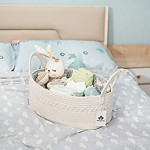 Extra Large Baby Diaper Caddy Organizer 16.5"X11"X6.5" Woven Cotton Rope Baby Shower Basket [8 Pockets+5 compartments]Nursery Storage Bin Portable Car Travel Tote Bag Newborn Registry Boy Girl