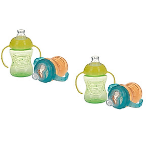 Nuby Two-Handle No-Spill Super Spout Grip N' Sip Cup, 4 Count (Orange/Green)
