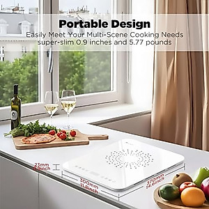 Portable Induction Cooktop, Countertop Induction Burner 0.9" Ultra-thin, Low Noise, 1200W Induction Hot Plate with Multi-safety Protection, 10 Power Setting, Timer, 110~120V White