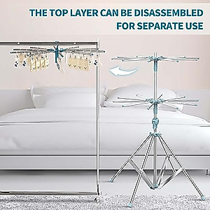 JAUREE Clothes Drying Rack Folding Indoor, Foldable Towel Drying Rack, Portable Drying Rack Clothing and Height-Adjustable, Space Saving Laundry Drying Rack, with 20 Clips