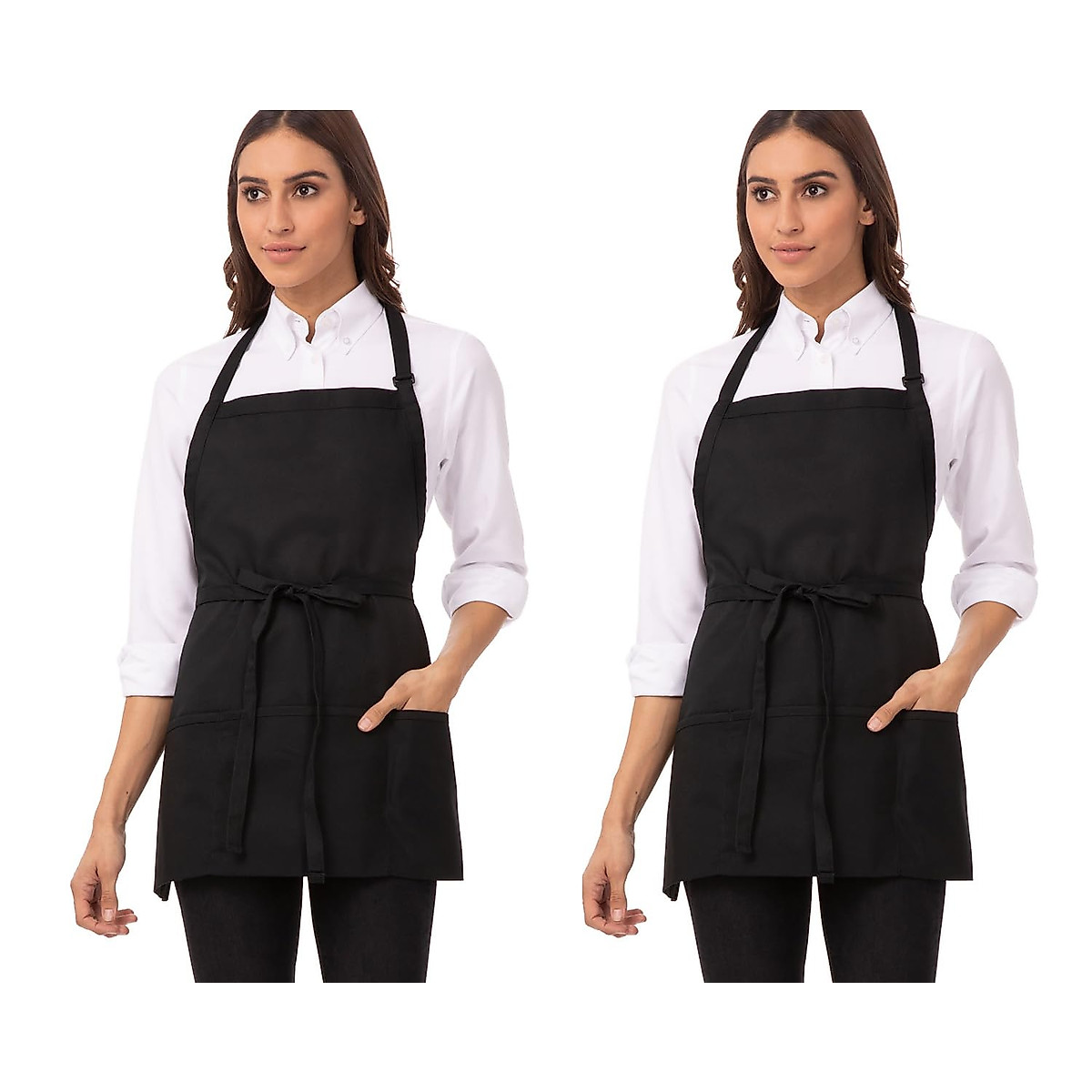 Chef Works Unisex Three Pocket Apron, Black, One Size (2 Pack)