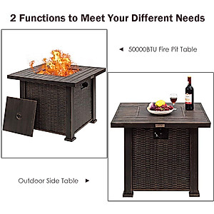 HAPPYGRILL Propane Gas Fire Pit Table Outdoor Patio Gas Burner Stove Fire Table, 50,000 BTU Propane Fire Pit Table with Lid