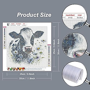 Stalente Diamond Painting Kits for Adults, Daisy 5D DIY Diamond Art Kits for Beginners Round Full Drill Diamond Painting for Home Wall Decoration Gift 12×12inch, Cow