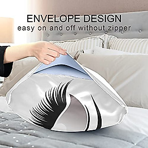 xigua Silk Satin Pillowcase for Hair and Skin,Black Fluffy Eyelashes with Closed Eyes Slip Pillow Cases,Satin Cooling Pillow Covers with Envelope Closure Queen Size 20x30 in