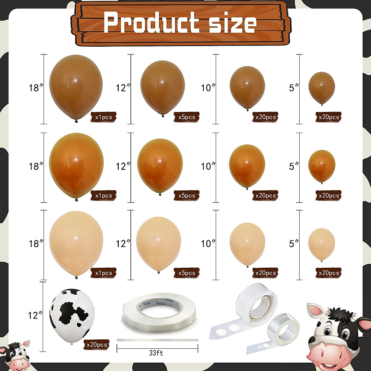 158 PCS Cow Balloons Arch Garland Kit Cow Party Decorations for Baby Shower Birthday Farm Western Theme Party Supplies Decorations