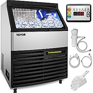 VEVOR Commercial Ice Maker Machine, 265LBS/24H Stainless Steel ETL Approved Commercial Ice Maker with 77LBS Storage for Home Bar Resaturant, Scoops,Filter and Connection Hose Included