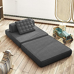 ORRD Modular Fold Sofa Bed, Modern Linen Convertible Sleeper Couch Tufted Sectional Sofa Floor Single Couch Padded Cushion for Living Room, Bedroom (Grey)