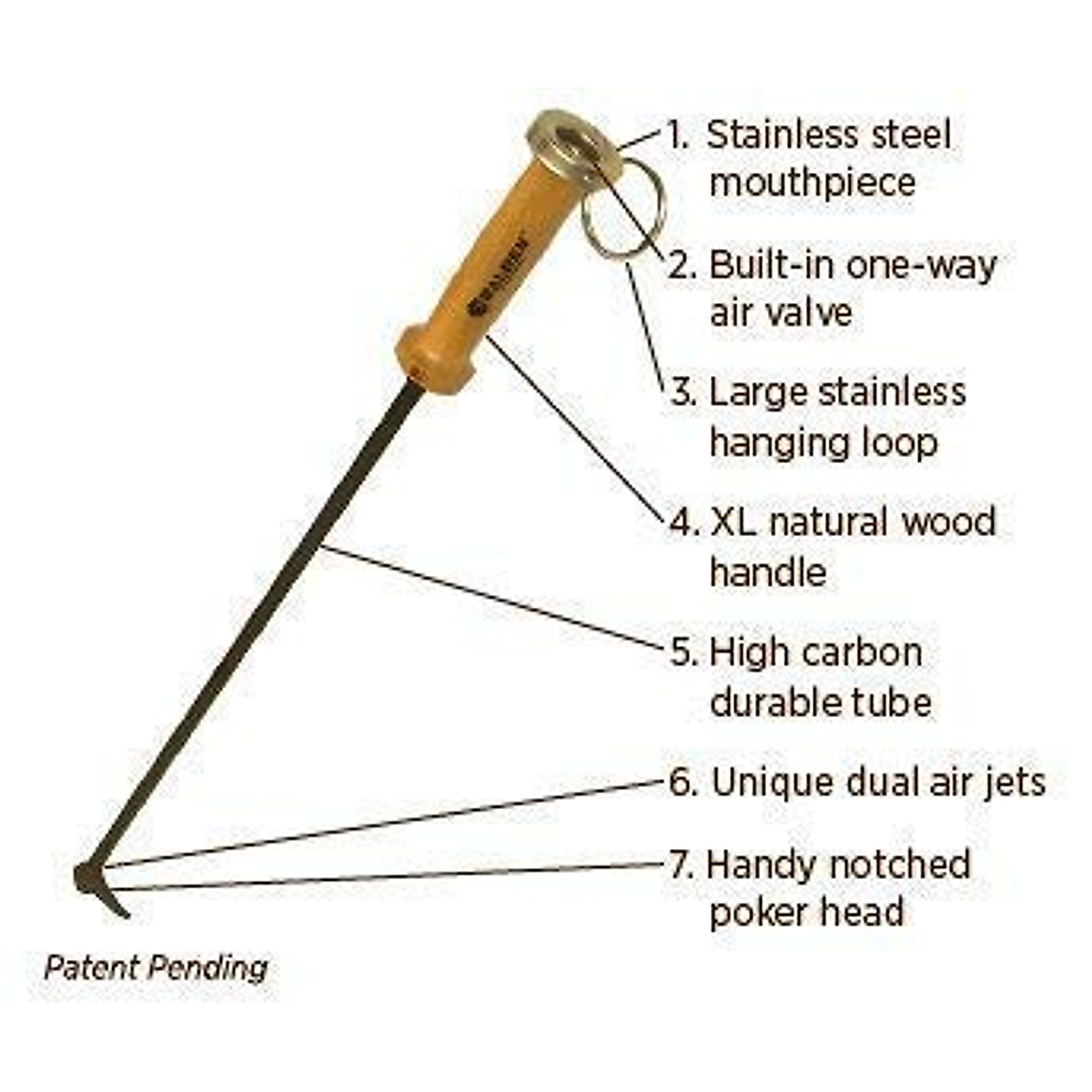 Walden Backyards Fire Pit Stoker Poker® L 33" - High Temperature Heavy Duty Steel Blow Through Airflow Valve Firepit Stoker Tool for Outdoor Pits and Campfire - Long Fire-Poker 33"