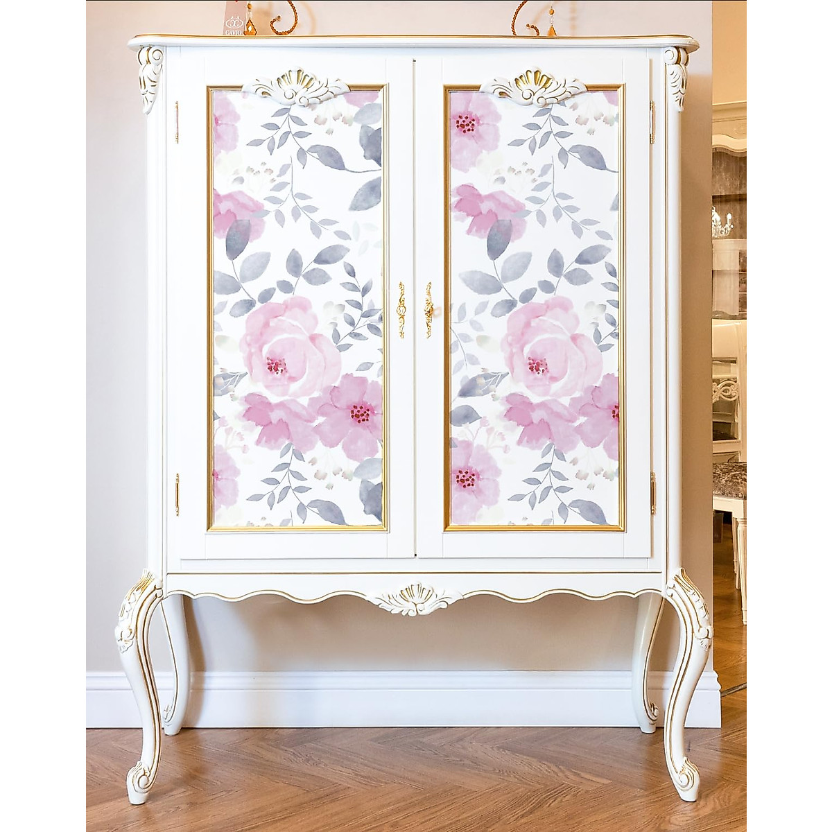 Floral Wallpaper Floral Contact Paper Peel and Stick Wallpaper Boho Wallpaper for Bedroom Pink Flower Wallpaper Leaf Wallpaper Self-Adhesive Removable Wallpaper Watercolor Kids Nursery 17.3“×78.7”