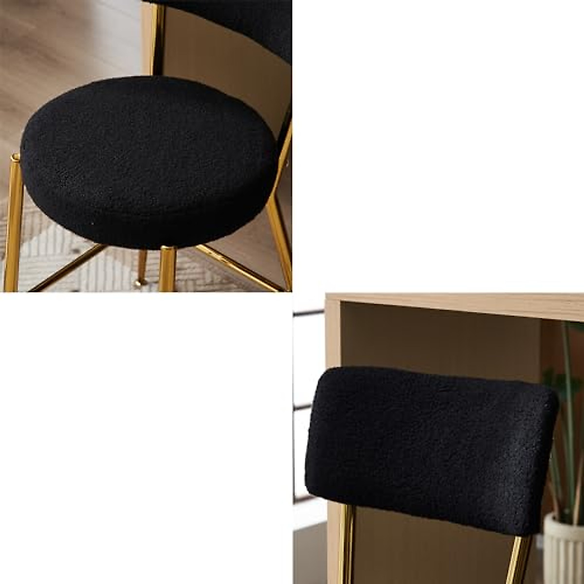 RIGHTPARTS Boucle Bar Stools Set of 2, 24 inch Modern Counter Height Bar Stools, Kitchen Island Stool Dining Chairs Tall Barstools with Backrest Fabric Upholstered Padded Metal Legs (2, Black 01)