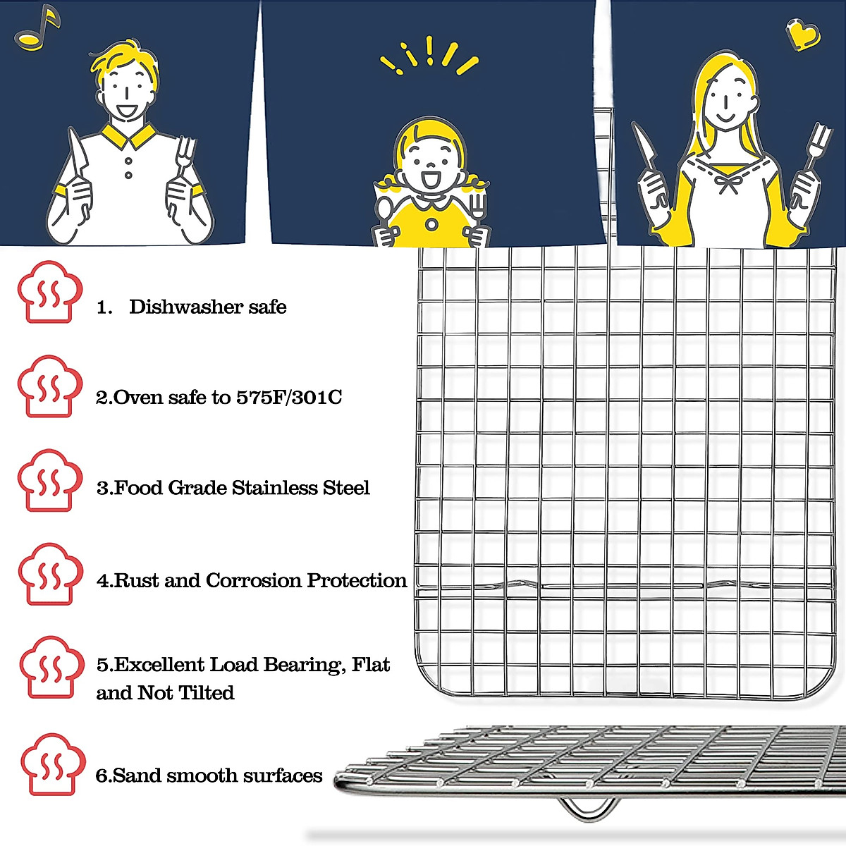 KORCCI Cooling Rack For Baking 2pc- 8.2x11.8", Baking Racks, Stainless Steel Grid Wire Cookie Rack for Cooking, Baking, Roasting, Grilling, Drying, Oven-Safe, Dishwasher-Safe, Heavy Duty,