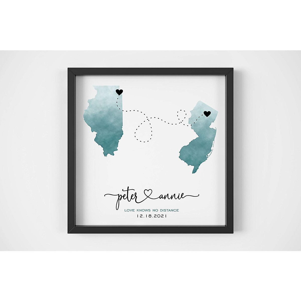 Long Distance Love Personalized Map Gift FRAMED Print Wedding Keepsake Wedding Gift Engagement Gift for Couple