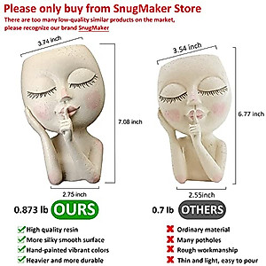 SnugMaker Face Planter Pots Head Planter, Succulent Planters, Face Flower Pot Head Planter for Indoor Outdoor Plants with Drainage Hole Closed Eyes(Light)
