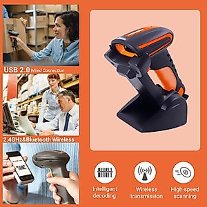 Wireless Barcode Scanner, 2020DB 2.4GHz Wireless Wired 3 Modes Handheld 1D 2D Bar Code Reader IP67 Waterproof with 2 Prompt Modes, for Supermarket Retail Warehouse​​​