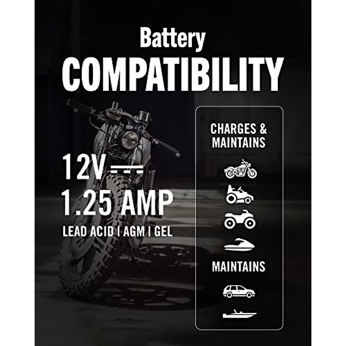 Battery Tender Plus 12V Battery Charger and Maintainer: 1.25 AMP Powersport Battery Charger and Maintainer for Motorcycles, ATVs, UTVs - Smart 12 Volt Automatic Float Charger - 021-0128