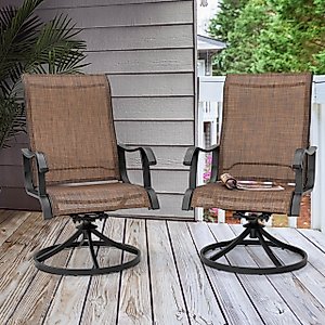 NUU GARDEN Patio Dining Chairs, Swivel Patio Sling Chairs Set of 2, All-Weather Textilene Outdoor Swivel Rocker Dining Chairs with Metal Frame for Lawn Garden Backyard, Brown