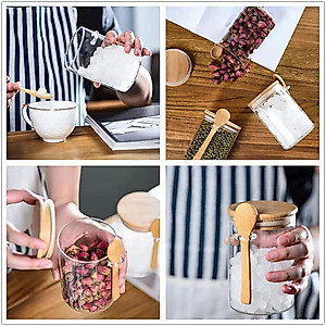 Airtight Glass Jars With Bamboo Lids And Spoons, 17oz Glass Canisters With Lid For Spice Beans Tea, Sealed Sugar Container, Glass Coffee Containers, Food Jars Canisters, Kitchen Accessories (4pcs)