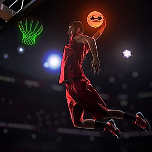 Glow in The Dark Basketball Net Hoop - LED Lighted Smart Basketball Goal with Glowing Hoop Net - Nightime Light Up Glow Hoop Outdoor - Heavy Duty Basketball Air Pump Included