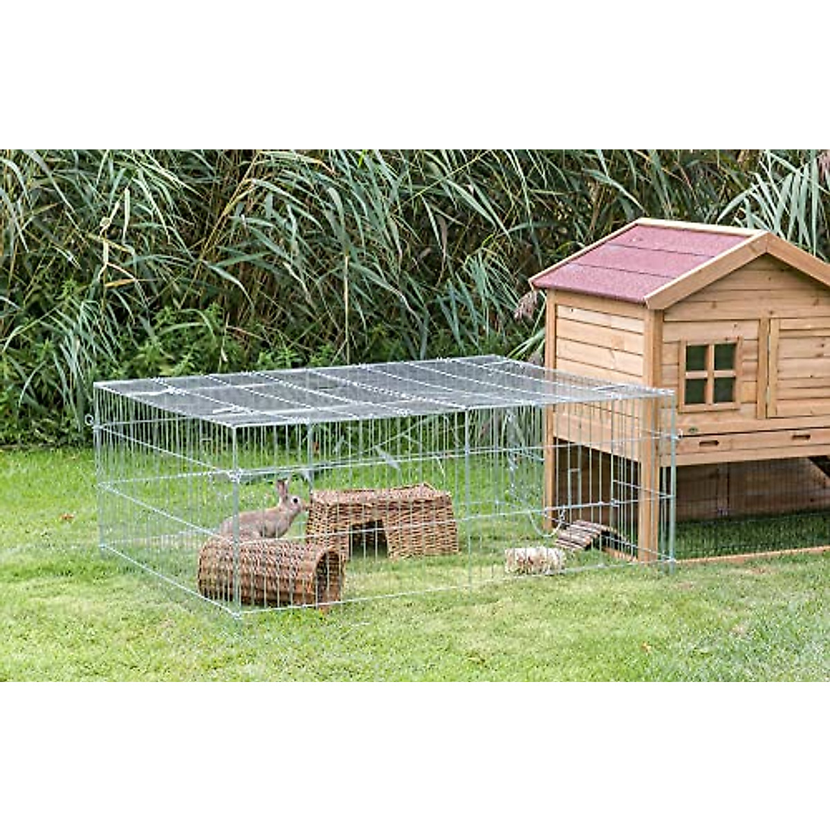 TRIXIE Enclosed Outdoor Run- 55 cu. ft., Galvanized Metal Cage, Portable Pen for Rabbit, Small Animal