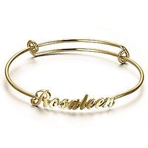 RMREWY Sterling Silver Personalized Name Bracelet Handmade Engrave Name Adjustable Bangle Custom Jewelry Christmas Gift for Women Mom