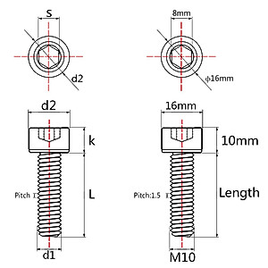 Wanyifa Titanium Cap Allen Socket Head Bolts M10 20 25 30 35 40 45 50 55 60mm Screw Pack of 4 (M10x30mm Pitch 1.5mm, Black)