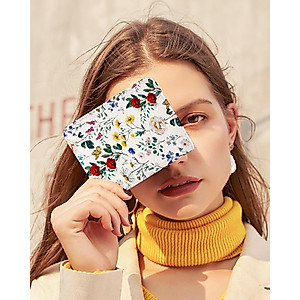 Bistup Credit Card Holder Wallet for Women Cute Leather Ladies Teen Girls Female Cardholder Wallets Accordion Purse Small Medium Aesthetic Print Flower Floral Modern Design Rfid Zipper Around