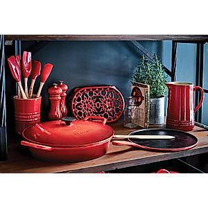 Le Creuset Enameled Cast Iron Crepe Pan with Rateau and Spatula, 10.75", Cerise