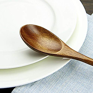 Wooden Spoons, Wood Spoons for Eating, 6 Pieces Japanese Natural Plant Ellipse Wooden Ladle Spoon Set for Cooking Mixing Stirring Honey Tea Soda Dessert Coconut Bowl Nonstick Pots Kitchen,FDA Approved